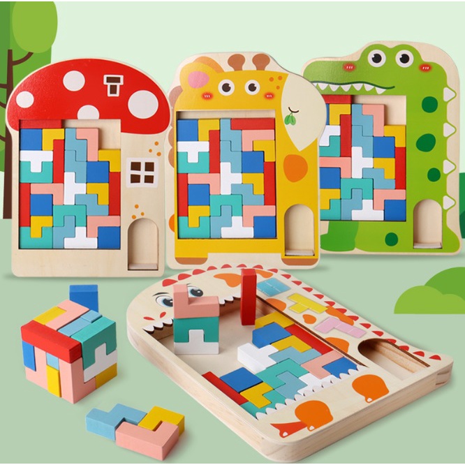 Multi-Functional Wooden Tetris Board - Wooden Blocks Tetris for Kids ...