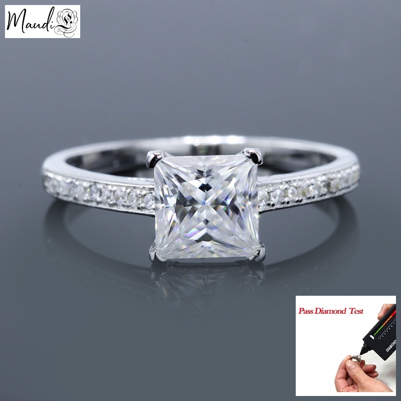 Maudie Real Moissanite Diamond Ring princess cut 1.2ct 6*6mm S925 Sterling Silver Super White ...