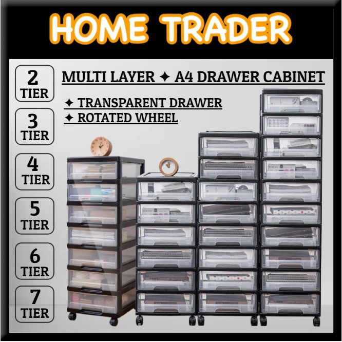 A4 DRAWER 】 TRANSPARENT DRAWER MULTI LAYER 2 / 3 / 4 / 5 / 6 / 7 TIER ...