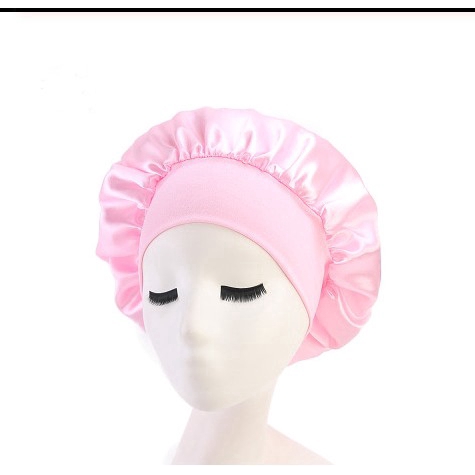 Women Soft Solid Wide-Brimmed Silk Sleep Cap, Bath Hair Care Elastic ...
