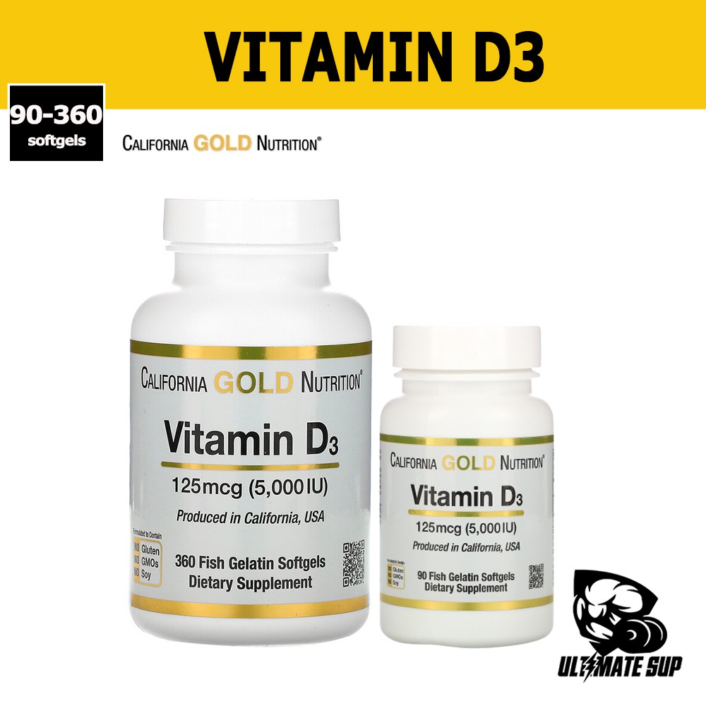 California Gold Nutrition, Vitamin D3, 125/50 mcg (5,000/2000 IU), 90 ...