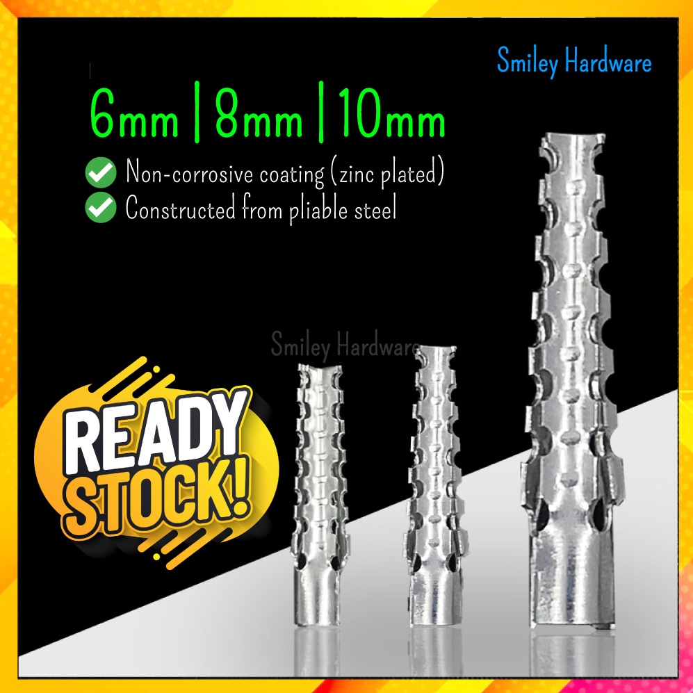 6mm 8mm 10mm 12mm Metal Zinc Plated Wall Plug with Screws | Shopee ...