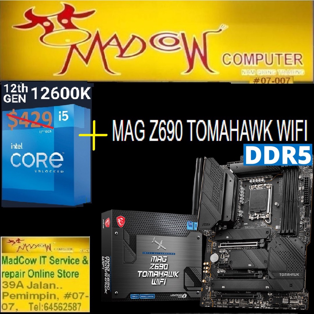 Intel Core i5-12600K CPU 10 Cores/16T Up to 4.9 GHz + MSI MAG Z690 ...