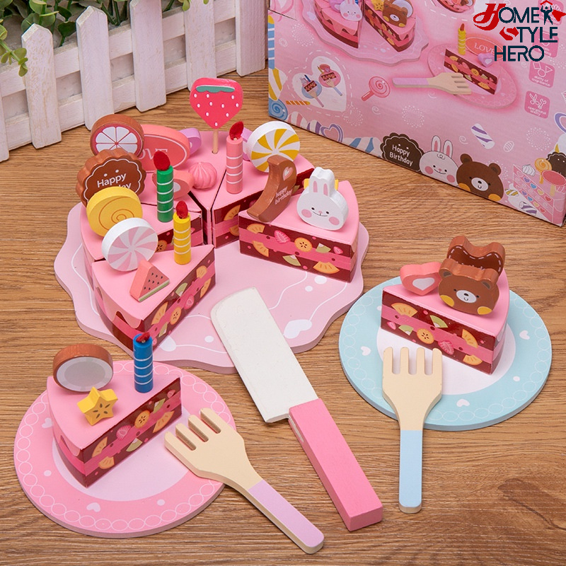 [SG Stock] Wooden American Cake Dessert Pretend Play Toy with Toppings ...