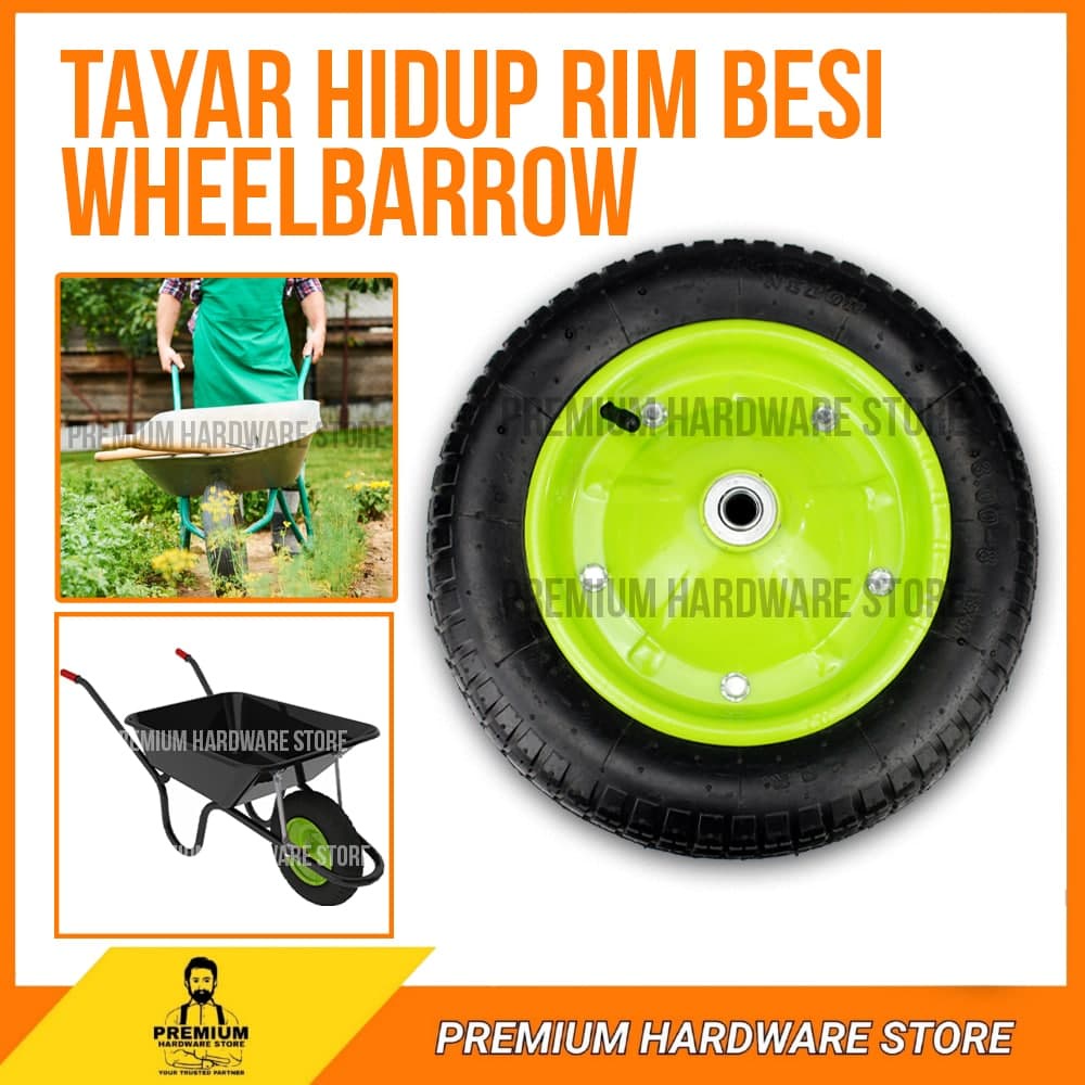 PREMIUM Heavy Duty Wheelbarrow PU Tyre Wheel Barrow Iron Steel Rim Tire ...
