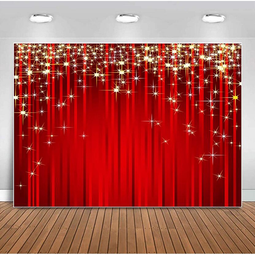 Gold Starry Red Photography Backdrop Glitter Golden Star Stripes ...