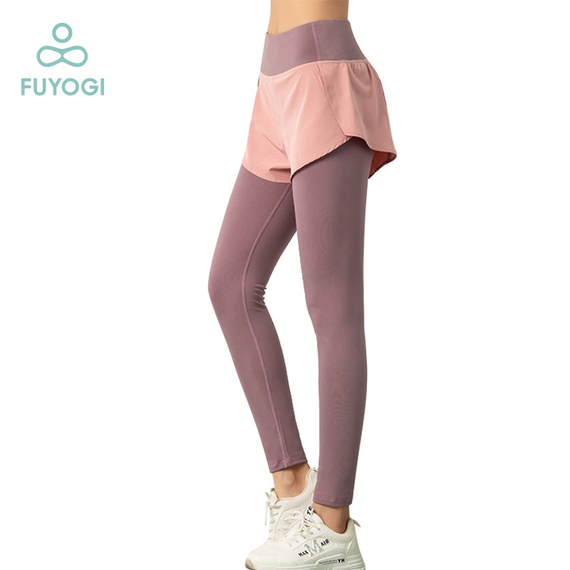 FUYOGI Two Piece Yoga Pants High Waist Elastic Portable Pocket Fitness ...