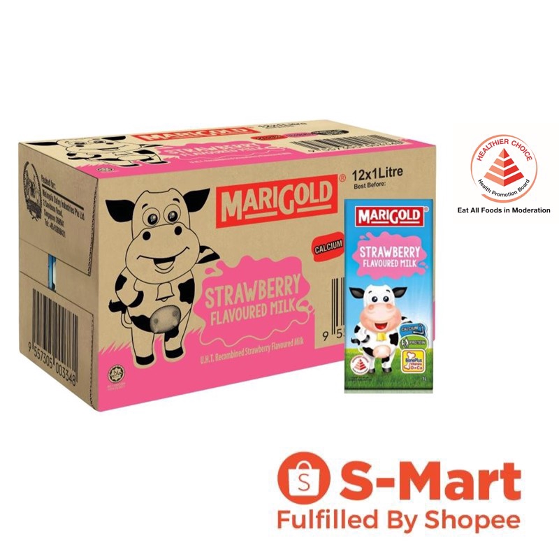 [1 Carton] MARIGOLD UHT Strawberry Flavoured Milk (12x1L) | Shopee ...