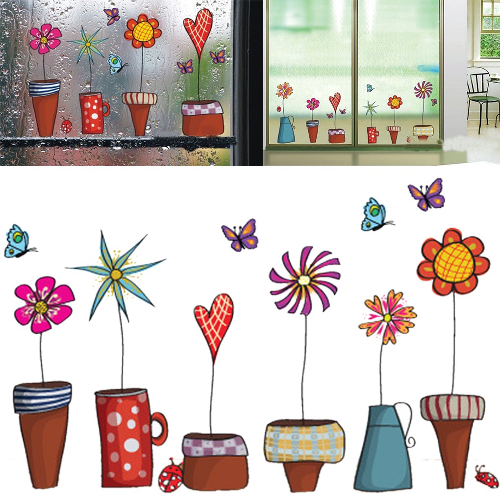 Cute Creative Plant DIY Cartoon Flowers Butterfly Stickers Decal Window ...