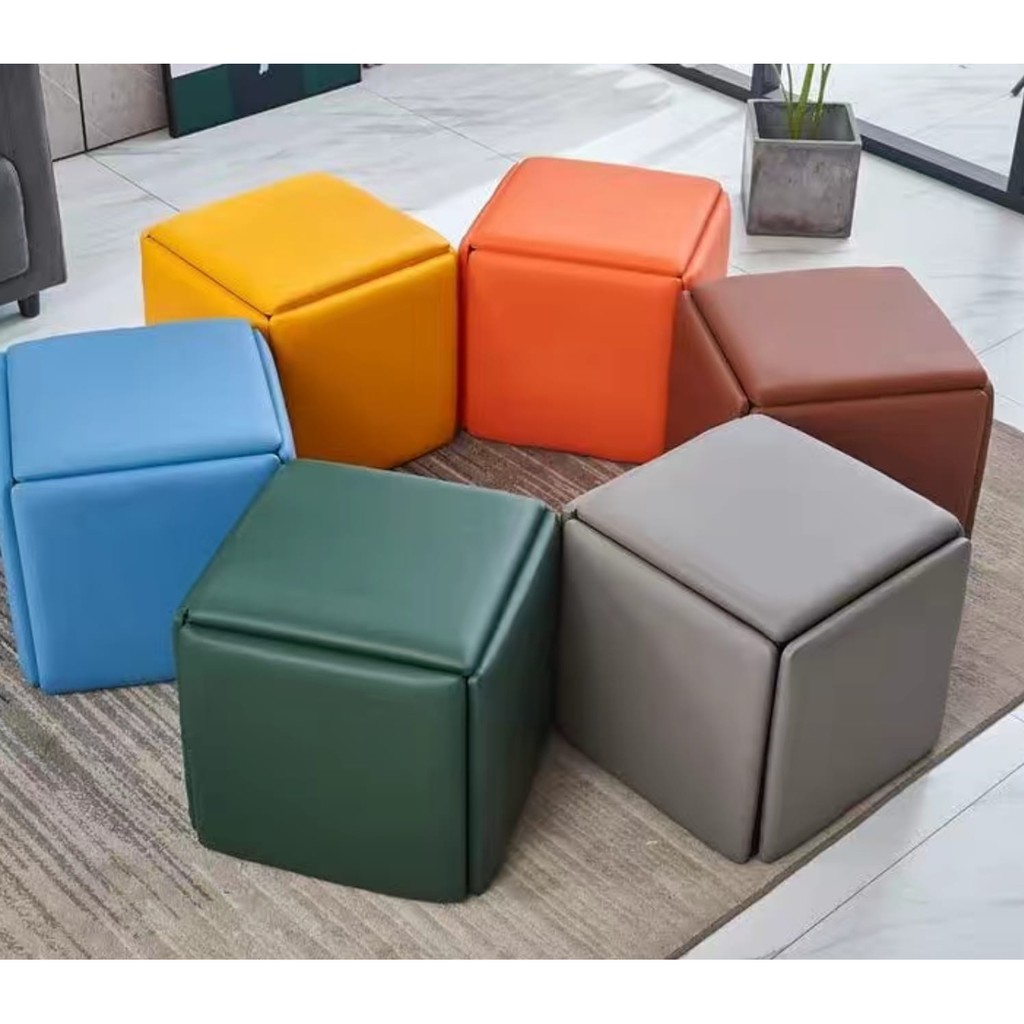Leather Square 5 in 1 Stool Stackable Bar Stool Magic Cube Foot Stool ...