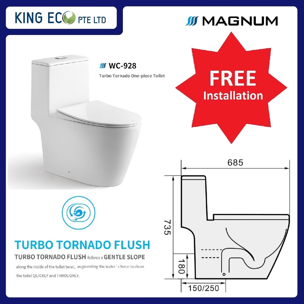 Magnum 928 Turbo Tornado Flushing 1-Piece Toilet Bowl (Geberit Flushing ...
