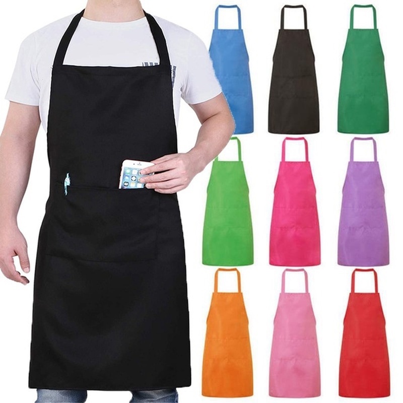 Convenience Store Solid Color Apron With Pocket/ Adjustable Bib Aprons ...
