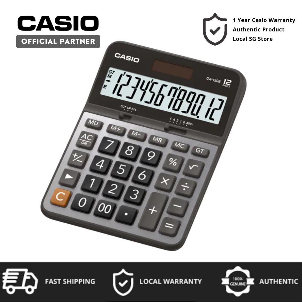 Casio DX-120B 12 digits Extra Large display Solar & Battery 3-digit ...