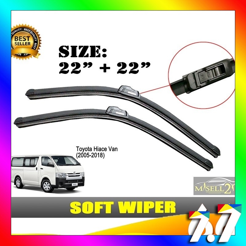 Toyota Hiace Van (2005-2018) Soft Car Wiper Blade Set (22" + 22 ...