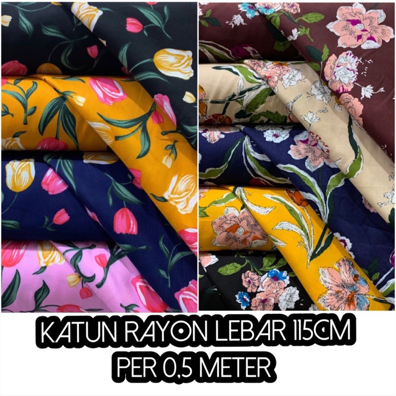 KATUN Rayon Cotton Fabric with Tulip Flower Motif | Shopee Singapore