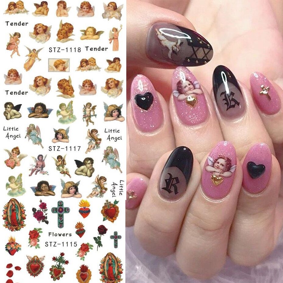 HAMA NAIL Angel Christian Nail Sticker Virgin Mary Cupid Cross Dragon ...