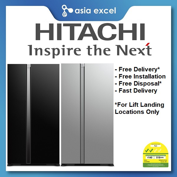 HITACHI R-S700PMS0 595L GLASS BLACK/GLASS SILVER SIDE BY SIDE ...
