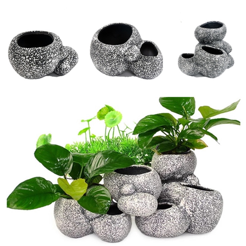 Aquarium Plant Bonsai Stone Pot Fish Tank Cave Decoration For Fish ...