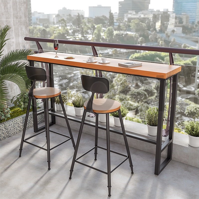 Solid Wood Balcony Long And Bar Chair Simple Industrial Style Dinner ...