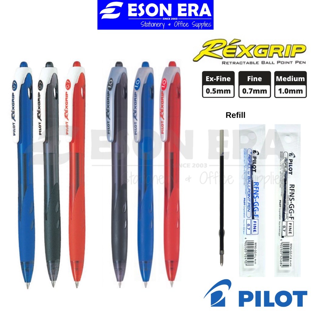 Pilot RexGrip Retractable Ballpoint Pen Refillable 0.5mm / 0.7mm / 1 ...