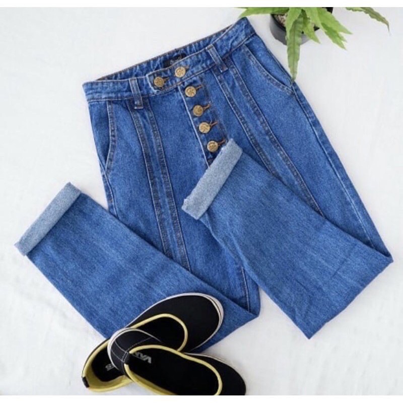 BOYFRIEND WOMEN'S FULL BUTTON JEANS | Shopee Singapore