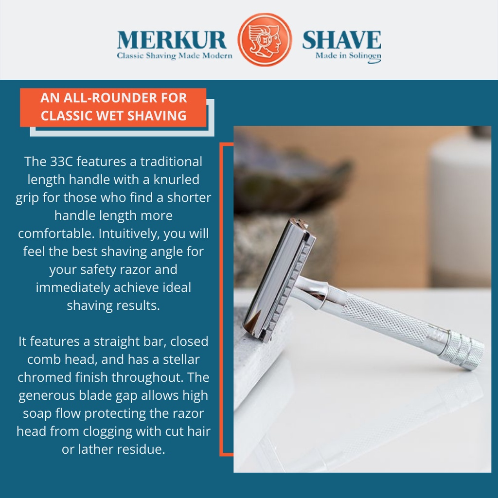 Merkur 33C Classic Traditional Length Safety Razor with Knurled Grip | Shopee Singapore