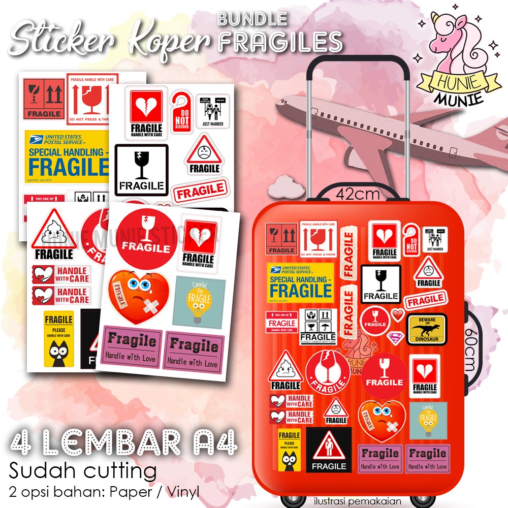 Suitcase Sticker - Fragile BUNDLE - 4 Sheets A4 Stickers | Shopee Singapore