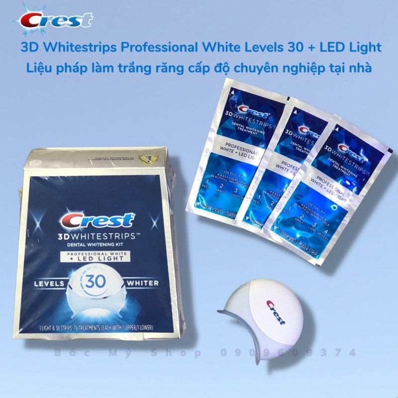 Crest 3D Whitestrips Professional White + LED Light Levels 30 Speed ...