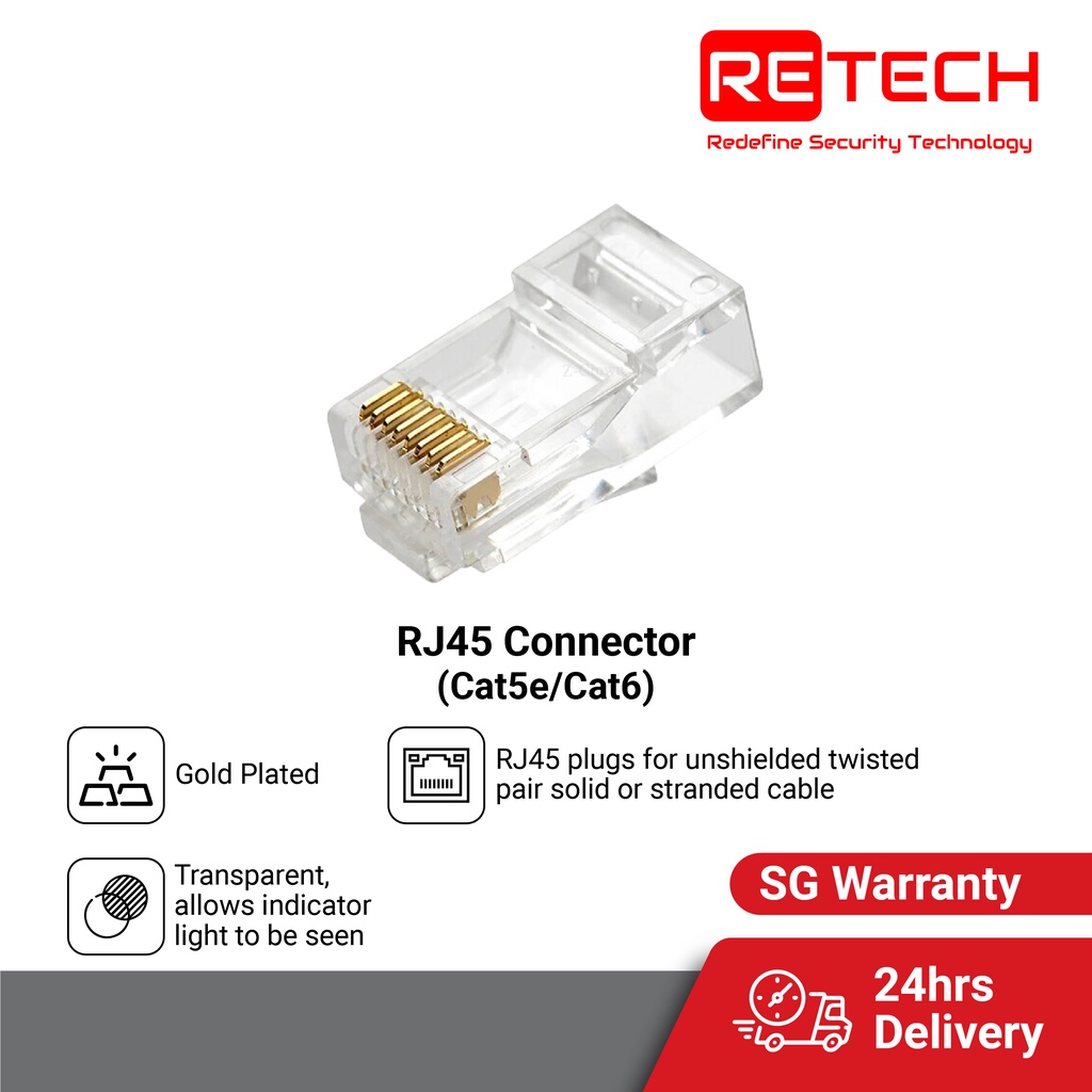 [Retech] Network RJ45 Connector 100Pcs CAT5E/CAT6 RJ45 Connector ...