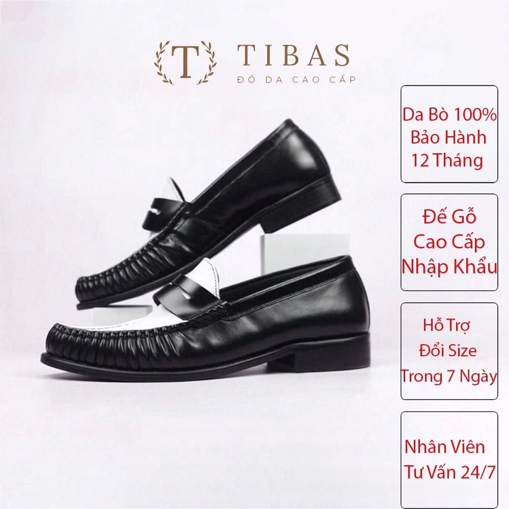 Tibas Penny Loafer Black White Full Grain Cow Leather Shoes, High ...