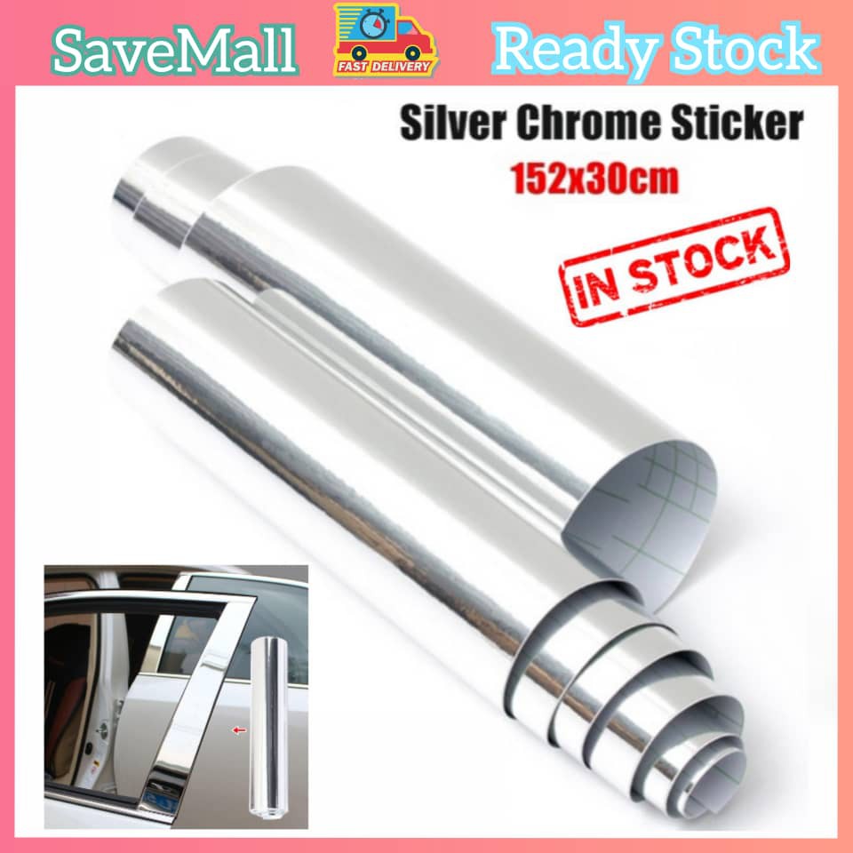 Silver Chrome Sticker Door Lining Glass Car Wrap Sticker Shining Stiker ...