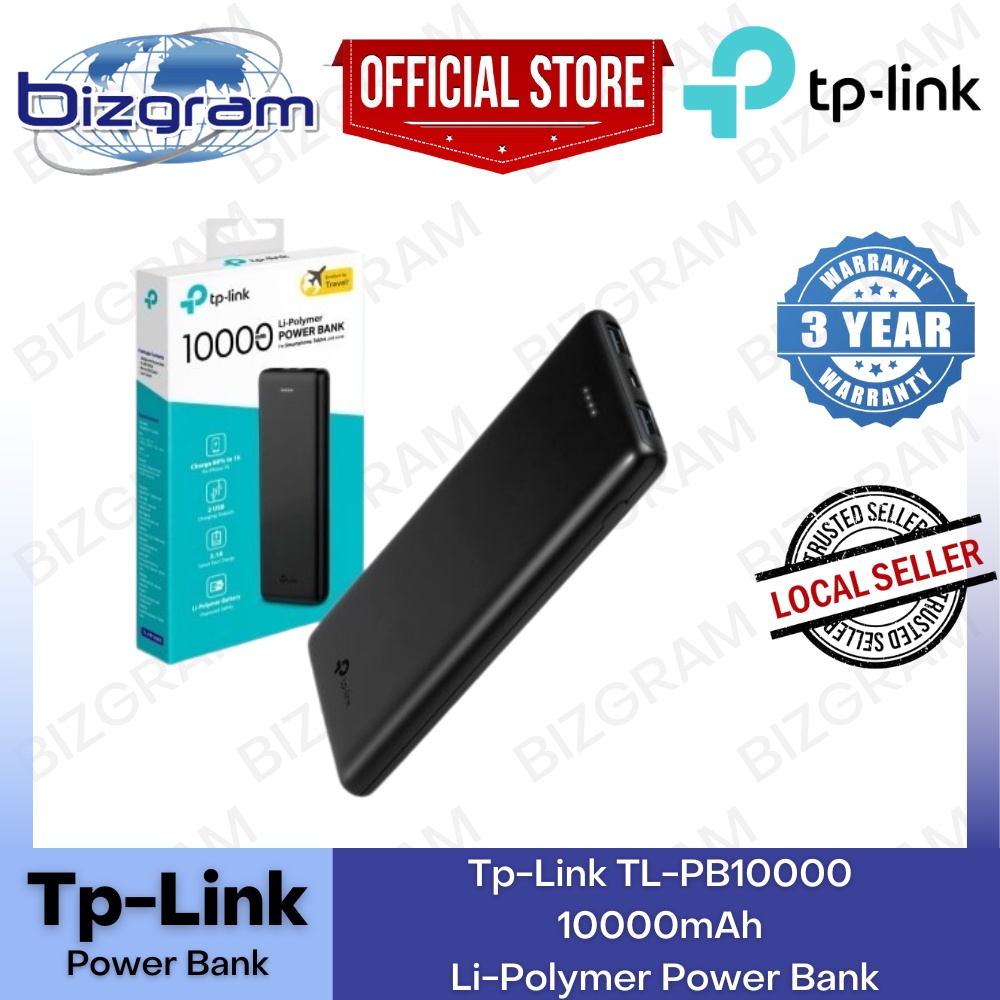 Tp-Link TL-PB10000 10000mAh Li-Polymer Power Bank, Turbo Charge (1-Yr ...