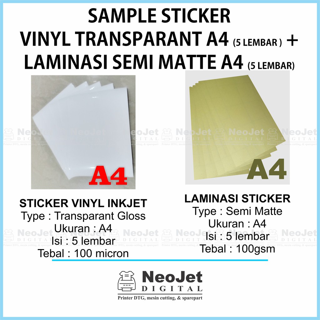 Glossy Transparent Inkjet Vinyl Sticker Sample + A4 Semi Matte Satin ...