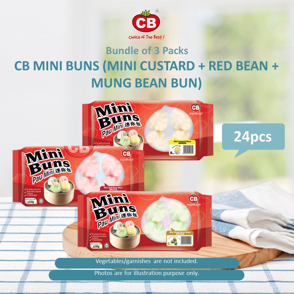 [Bundle of 3 Packs] CB Mini Custard + Red Bean + Mung Bean Bun (24Pcs ...