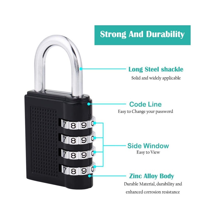 Resettable Combination Padlock 3 / 4 number combination for door ...