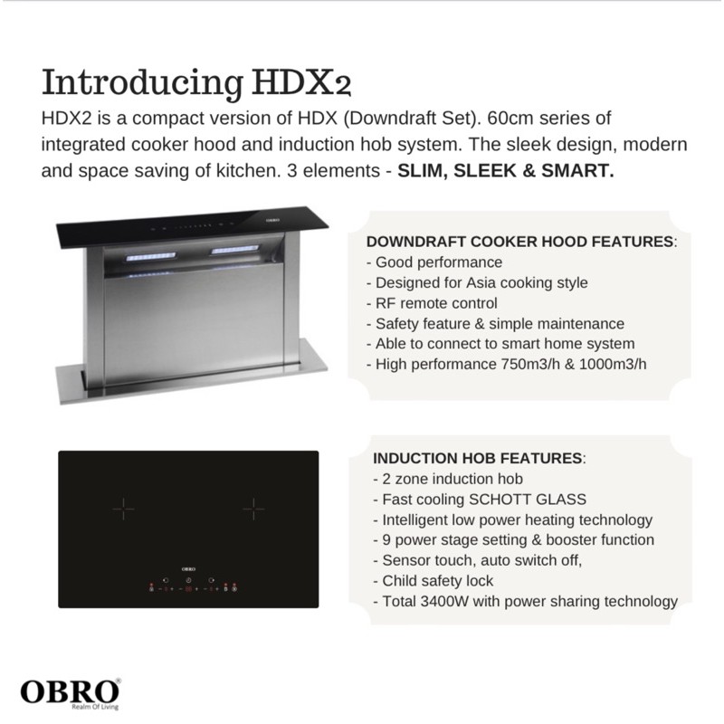 OBRO Downdraft Set P1 Hob & Hood 60cm | Shopee Singapore