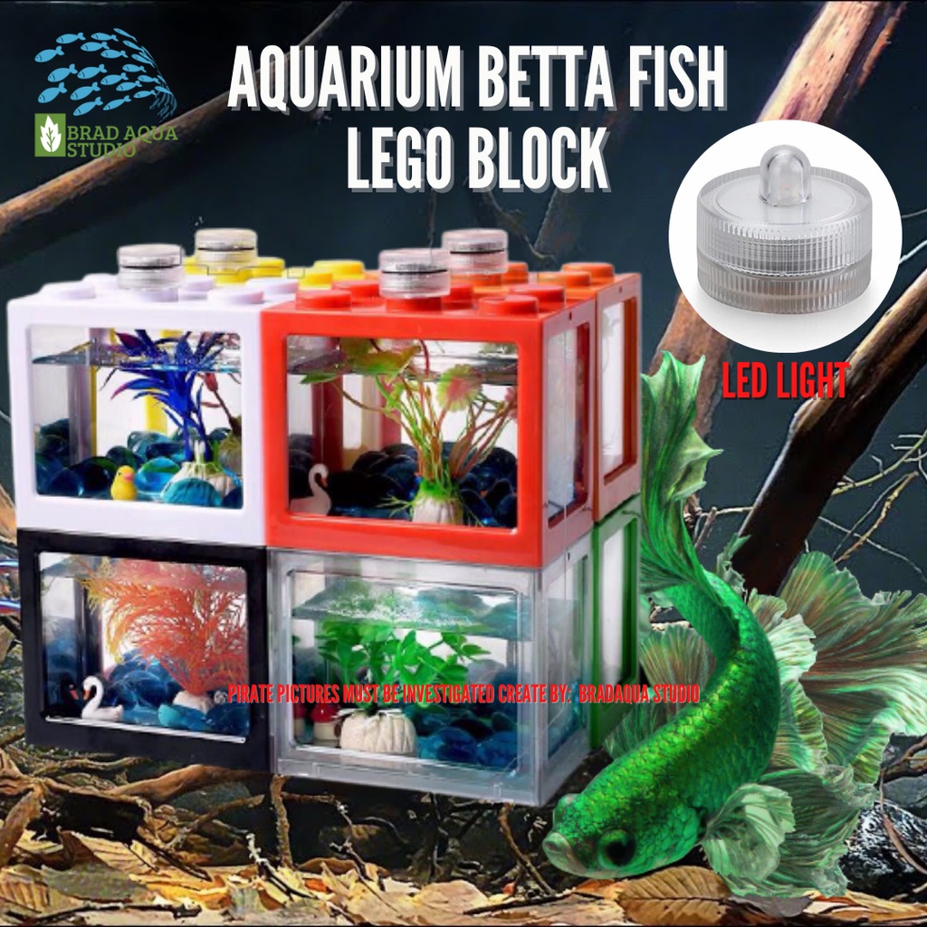 AQUARIUM Betta Fish Lego Block Fish Tank & LED Light Akuarium Mini Ikan ...