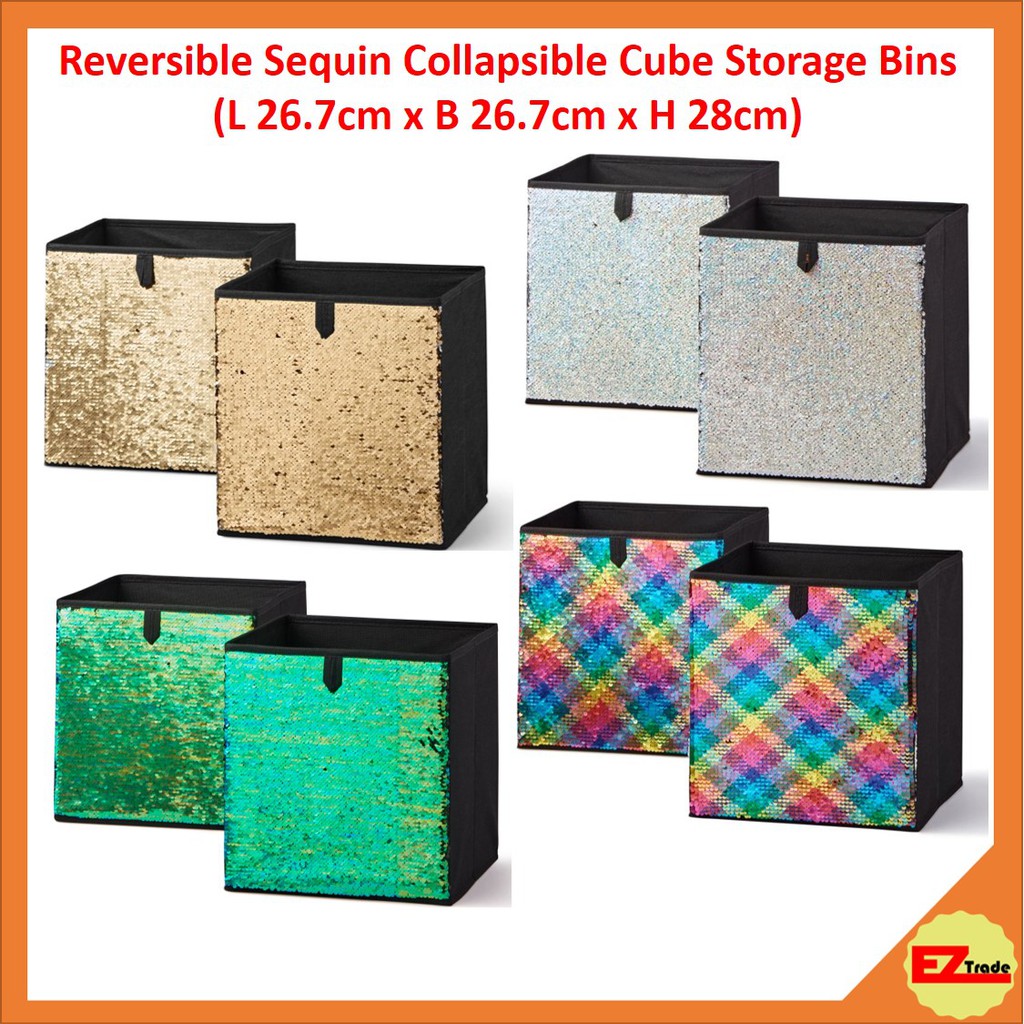 Mainstays Reversible Sequin Collapsible Cube Storage Bins 26.7cm x 26 ...