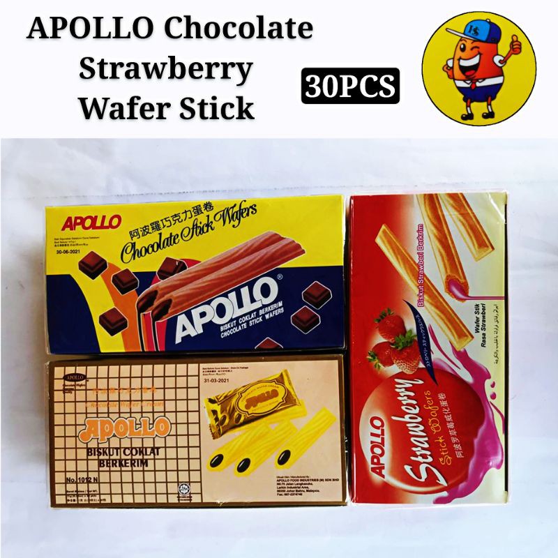 APOLLO CHOCOLATE STICK WAFER BISKUIT COKLAT / STRAWBERRY BERKERIM 11G ...