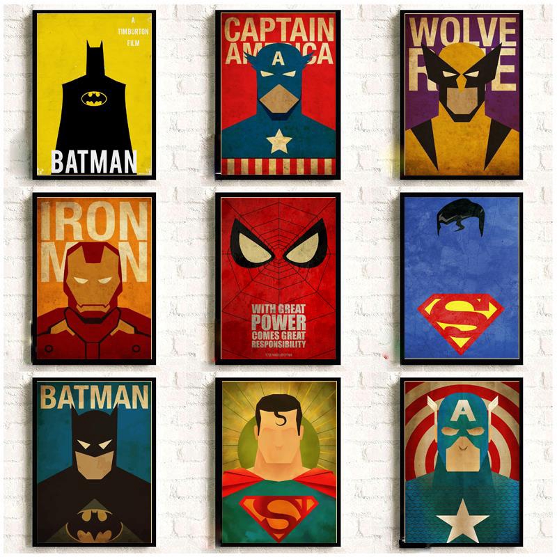 Marvel Minimal Super Heroes Vintage Posters For Home Decor Kraft Paper ...