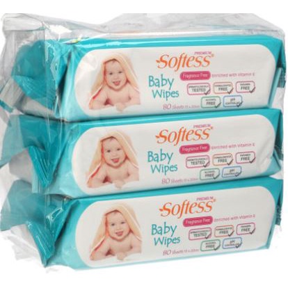 Softess Fragrance Free Baby Wipes 3 x 80 s | Shopee Singapore