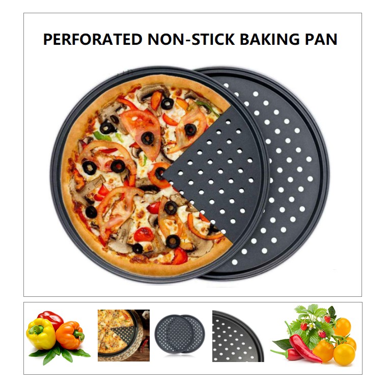 Carbon Steel Non-stick Pizza Pastry Baking Pan Mesh Tray Plate Round ...