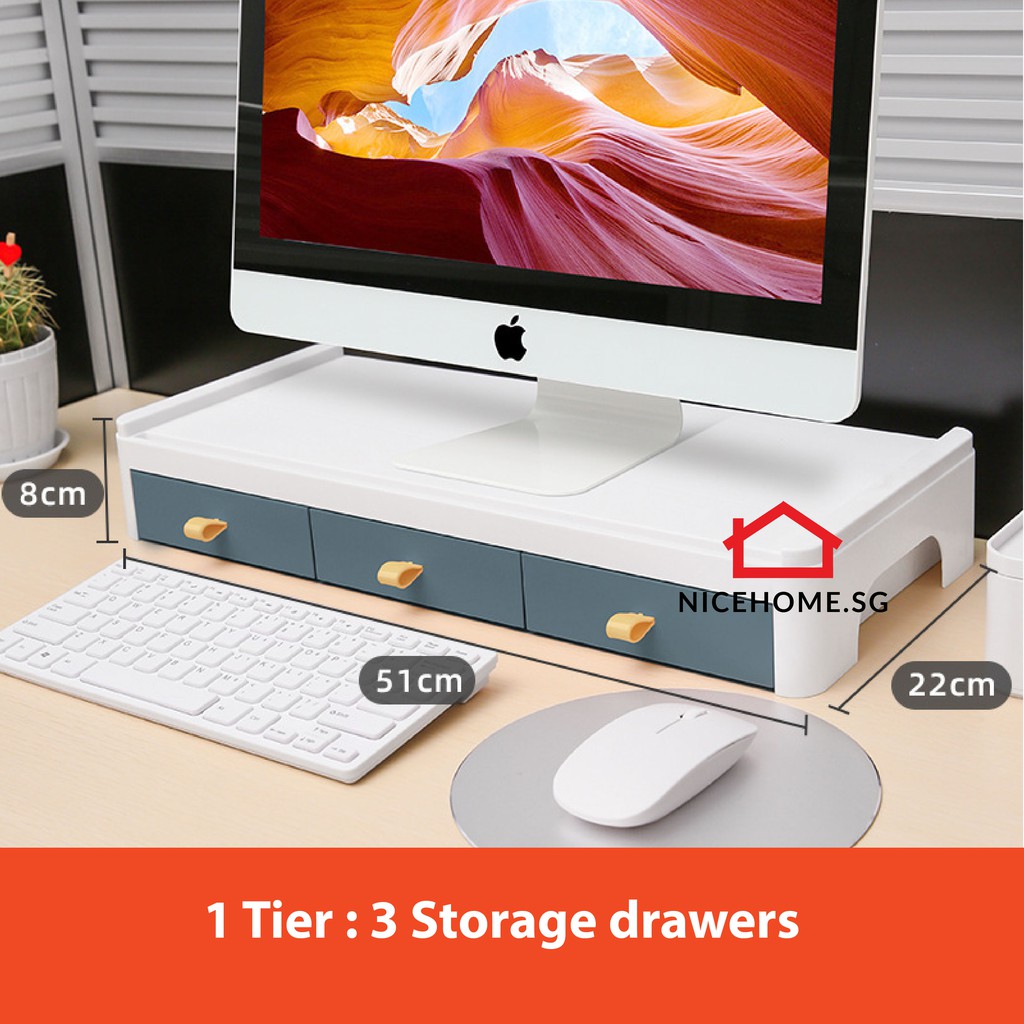 Sturdy PC Desktop Stand with Drawer Organiser Storage Plastic Rack ...