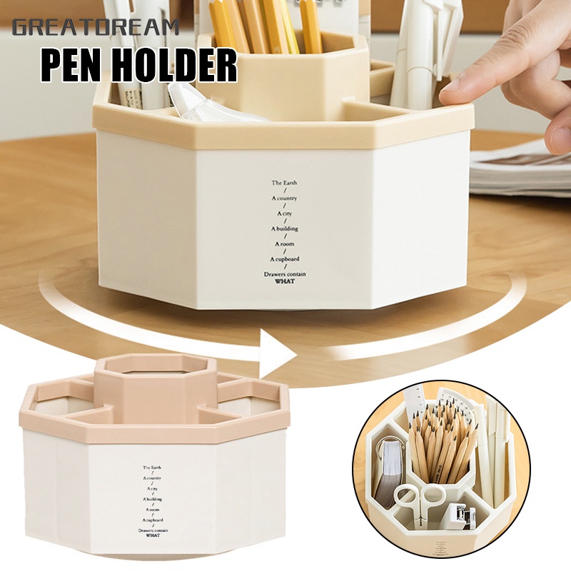 5-Grid Round Pen Holder 360 Degree Rotating Pencil Case Multifunction ...