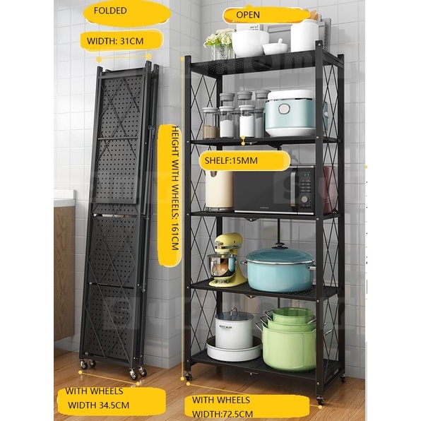 💖SG local stock💖Foldable rack Folding rack Storage Rack with Wheels ...