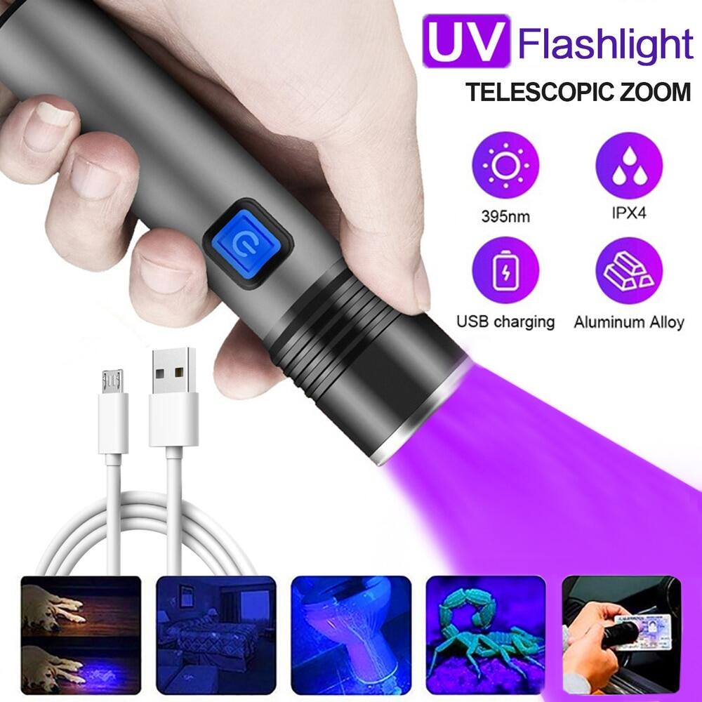 UV flashlight led torch light 395nm UV Light Zoomable Flashlight Ultra Violet Blacklight Mini UV ...