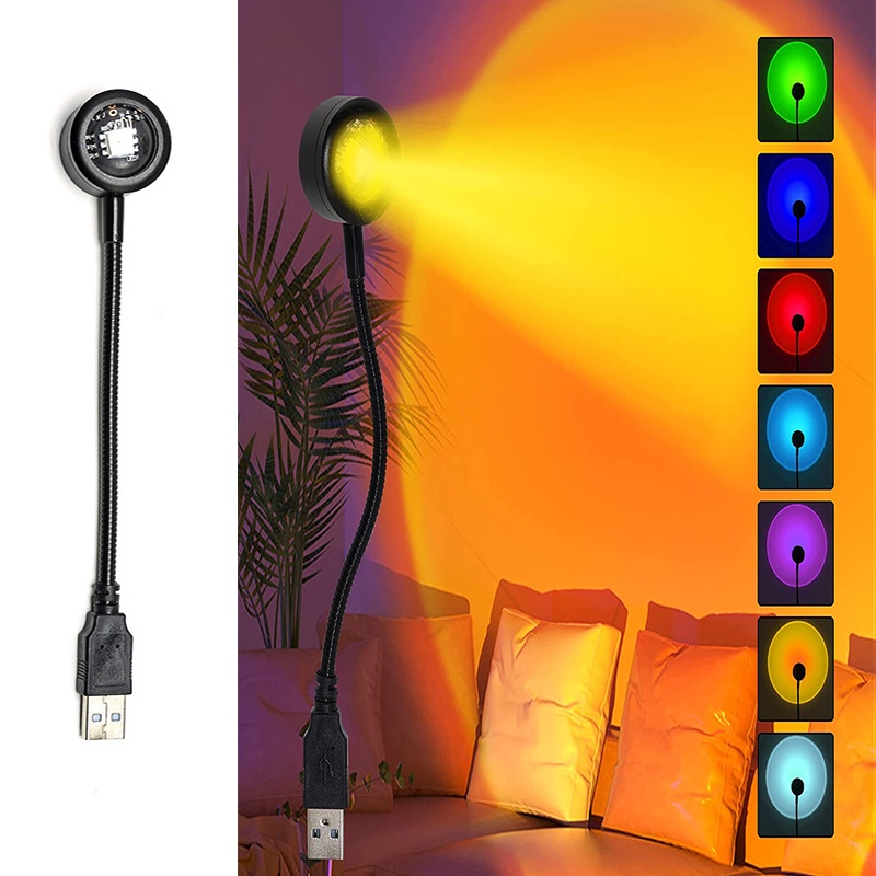 18/28cm 7 Colors Sunset Lamp USB Powered Rainbow Projector Lamp Bedroom ...
