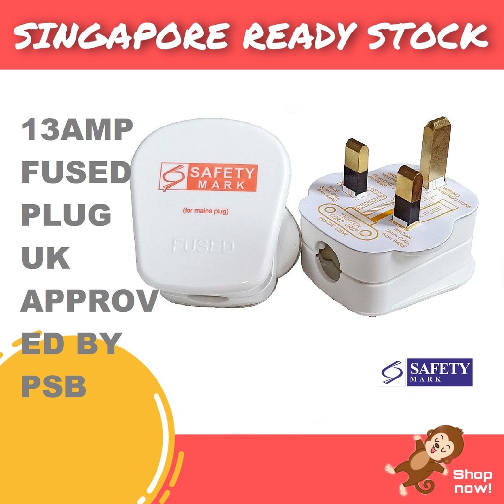 Britz 3 Pin Plug 13A With Fuse Fused Plug Singapore Safety Mark PSB ...
