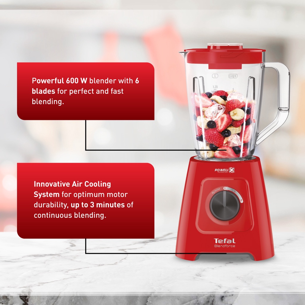 Tefal Blender Blendforce 2 (Red) BL4255, 600W, 2L, Air cooling system, Smart lock, Powelix ...