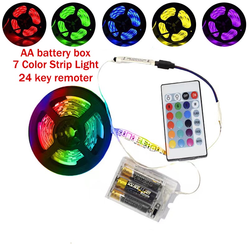 AA Battery LED Strip Light Lamp 5050 RGB Neon Lampu Flexible Decoration ...
